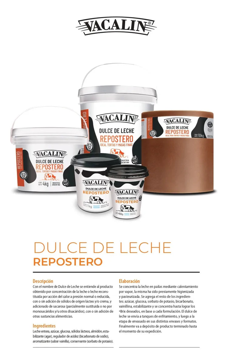 Dulce de leche Vacalin Repostero Pote de Carton 25 gramos